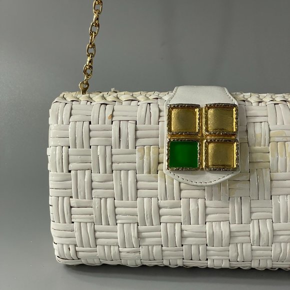 Rodo | Bags | Rodo White Rattan Clutchhandbag With Lucite Stones | Poshmark